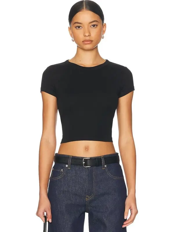 Enza Costa Supima Baby Rib Cropped Tee - Black