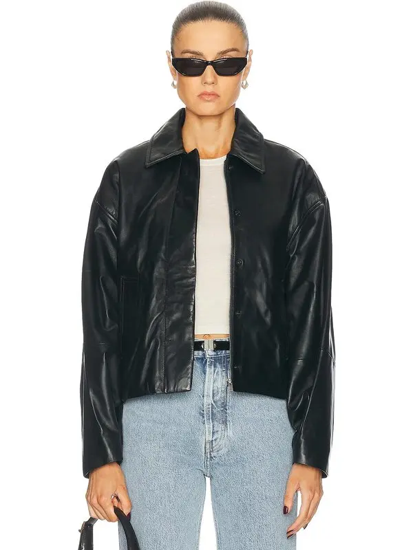 Simkhai Everli Cropped Leather Jacket - Black