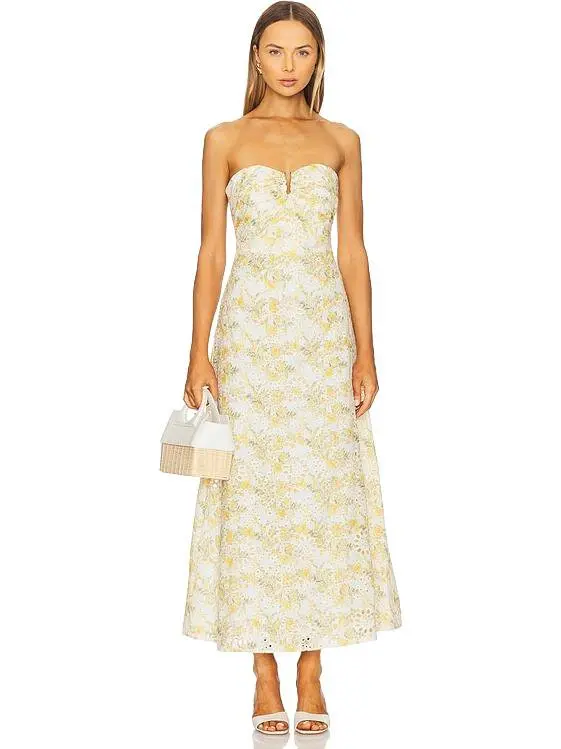 Bardot Lora Broderie Maxi Dress - Yellow Floral