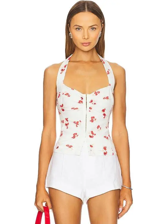 Bardot Rixton Printed Halter Top - Summer White Floral