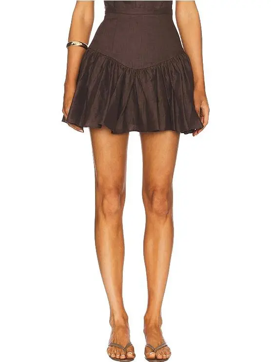 Bardot Amorette Linen Mini Skirt - Chocolate