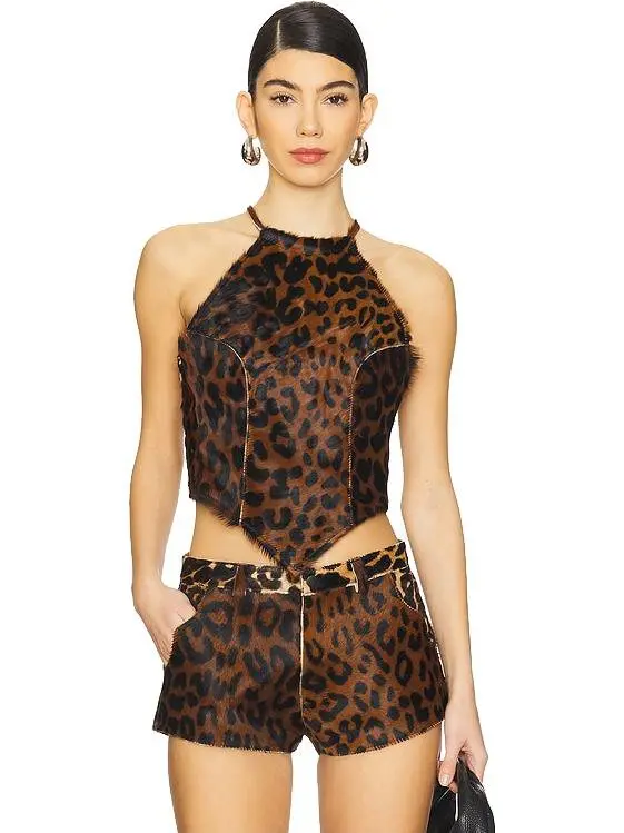 UNDERSTATED LEATHER Leather Halter Top - Leopard