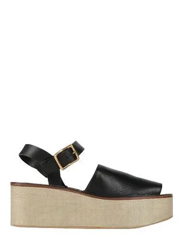 TOD'S Leather Wedge Sandals - Black