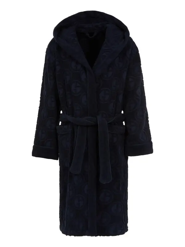 Giorgio Armani Monogram Cotton Terry Bathrobe - Blue