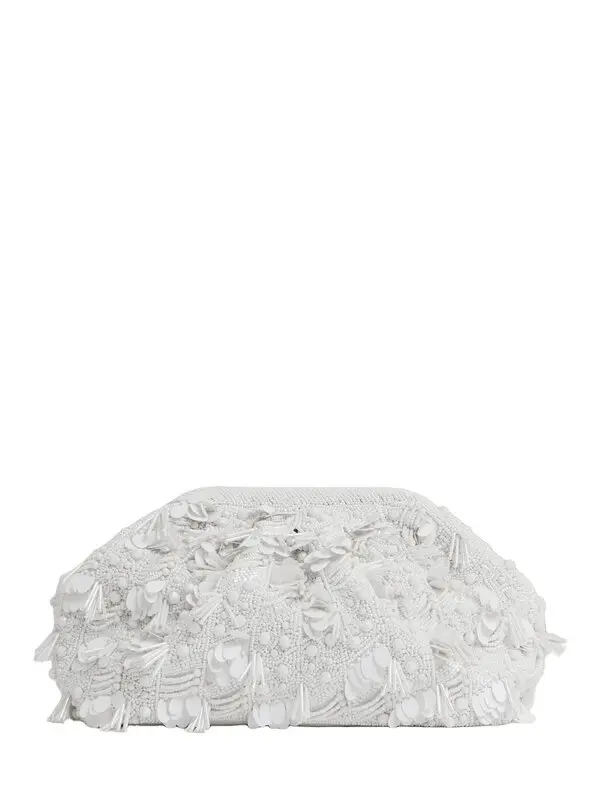 REISS Edith Embellished Clutch - White