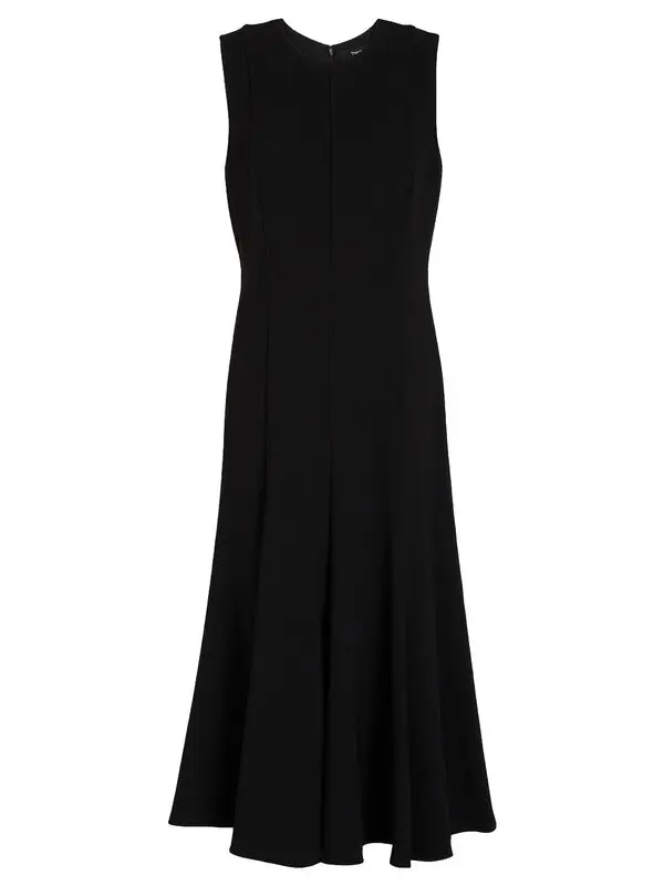 Theory Fluted Crepe Midi Dress - Black