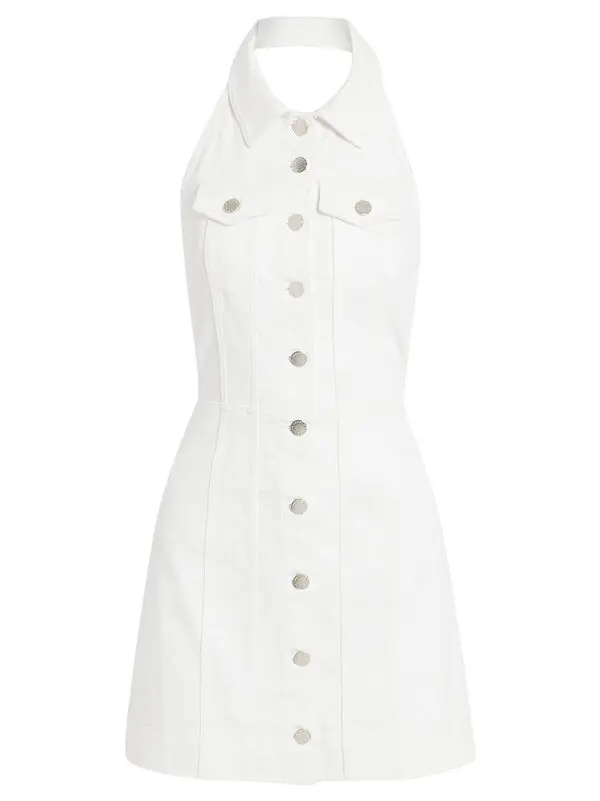 Alice + Olivia Kendall Denim Halterneck Mini Dress - White