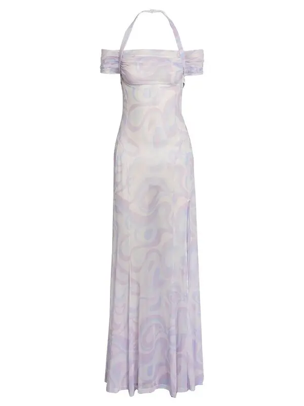 Jacquemus Cutout Printed Halterneck Maxi Dress - Lavender