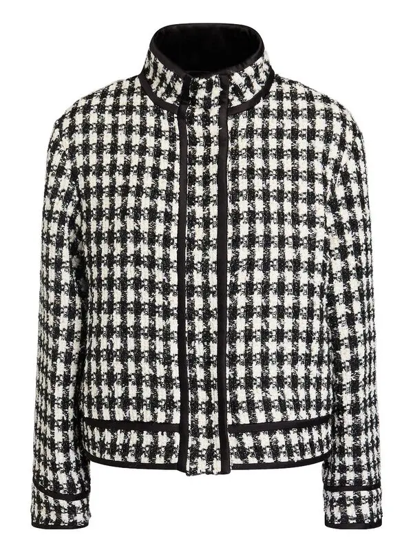 Alice + Olivia Metallic Houndstooth Tweed Jacket - Black