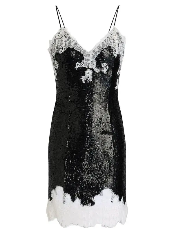 Alice + Olivia Lace-trimmed Sequined Mini Dress - Black