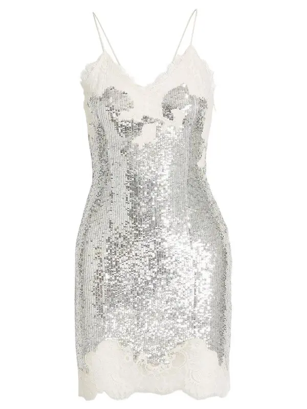 Alice + Olivia Lace-trimmed Sequined Mini Dress - Silver