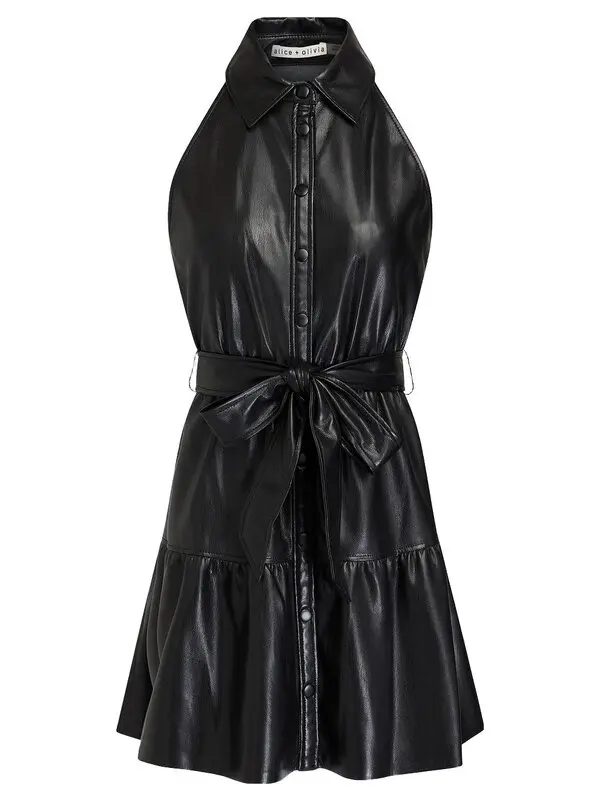 Alice + Olivia Belted Mini Shirt Dress - Black