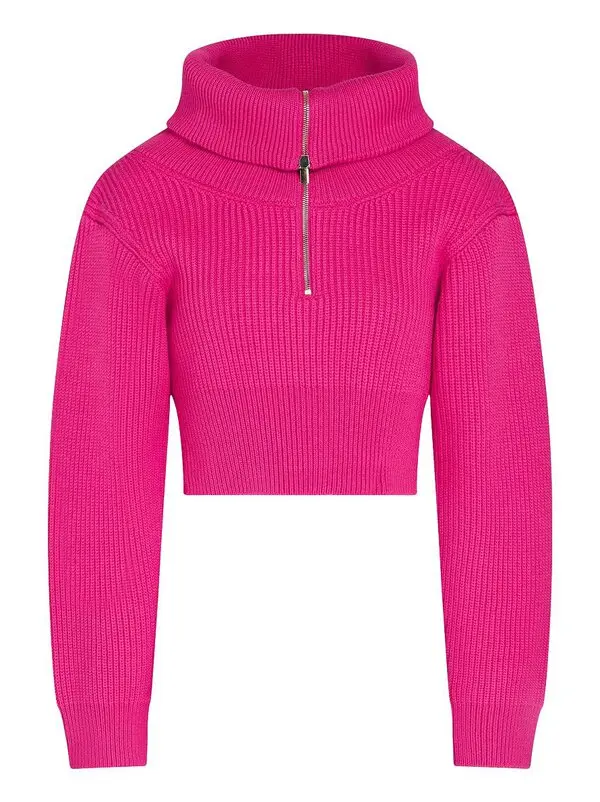 Jacquemus Risoul Cropped Merino Wool Half-zip Sweater - Pink