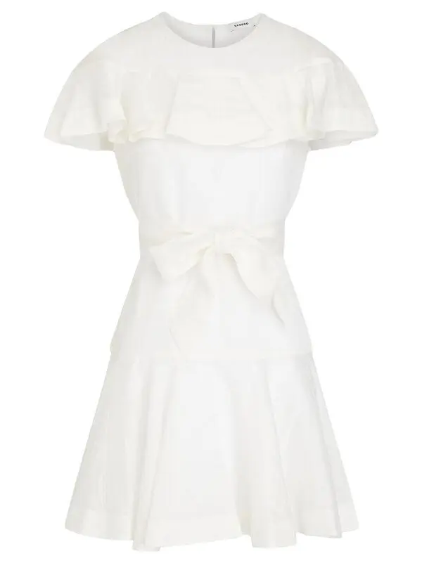 Sandro Ruffled Belted Linen-blend Gauze Mini Dress - White