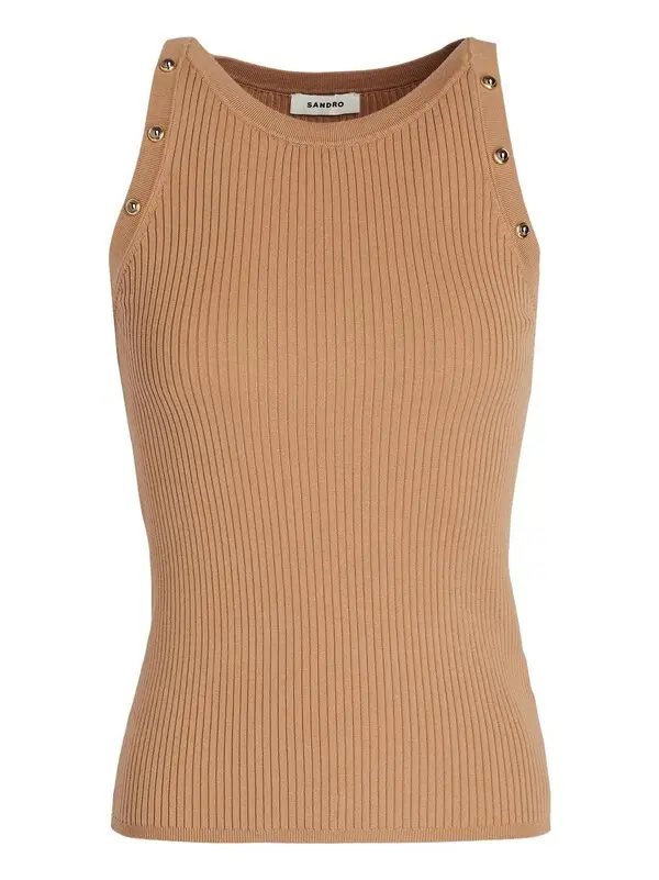 Sandro Embellished Ribbed Lyocell-blend Top - Camel