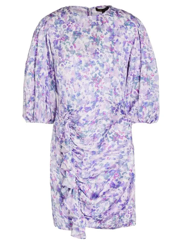 Maje Printed Satin Mini Dress - Lilac