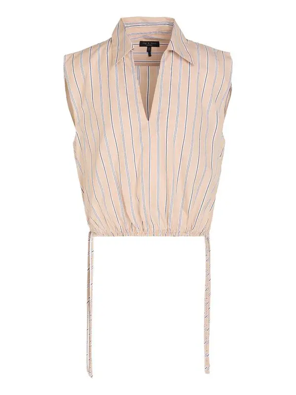 Rag & Bone Fiona Cropped Striped Cotton-poplin Top - Beige