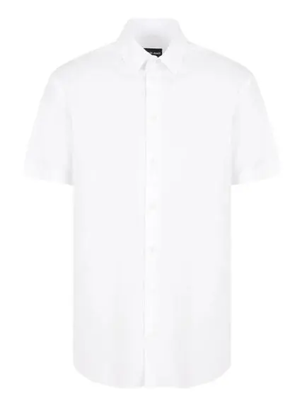 Giorgio Armani Short-sleeved, Stretch Plain-knit Shirt - White