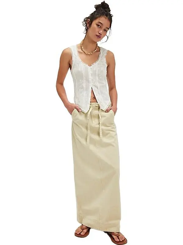Free People We The Free All That Talk Maxi Skirt - Concrete Khaki