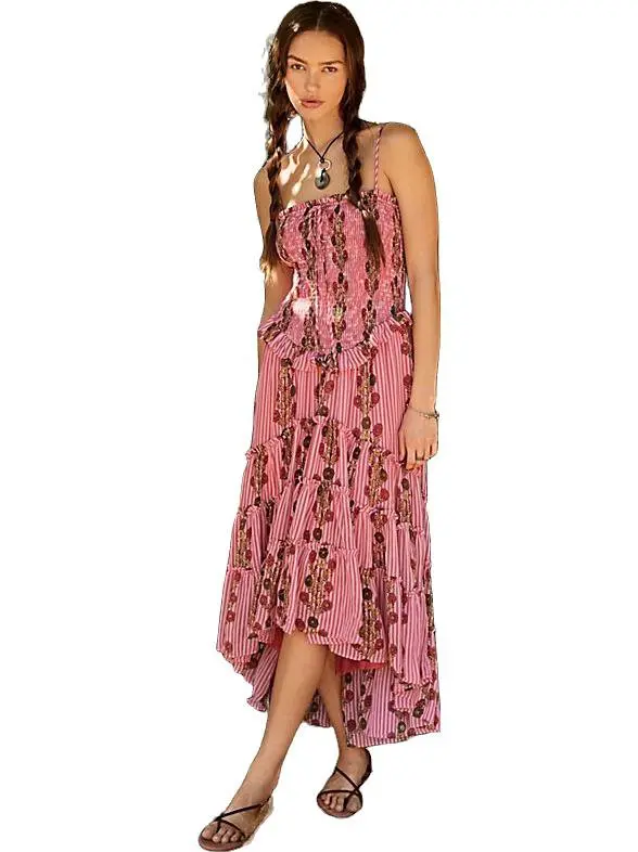 Free People Alejandra Midi Dress - Hot Pink Combo