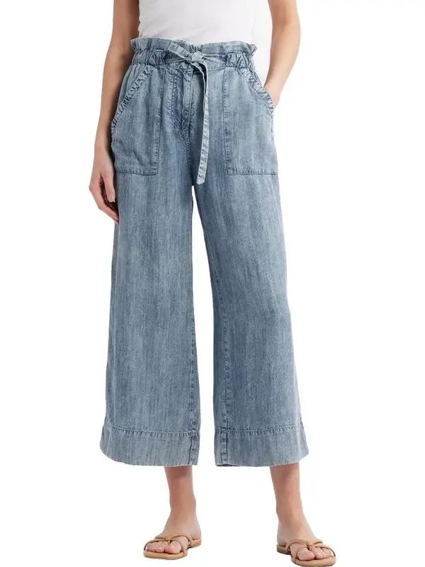 HATLEY Acid Wash Crop Wide Leg Pants - Blue Acid Rinse