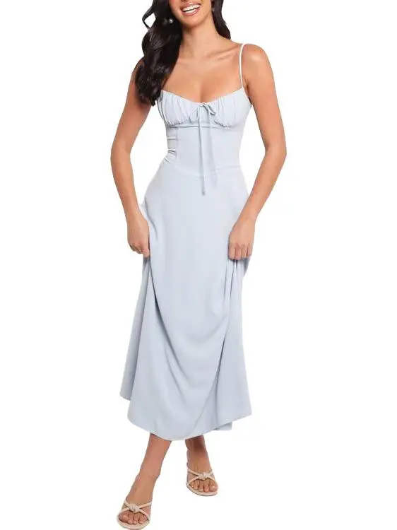 PETAL & PUP Nadina Lace Up Back Midi Dress - Soft Blue