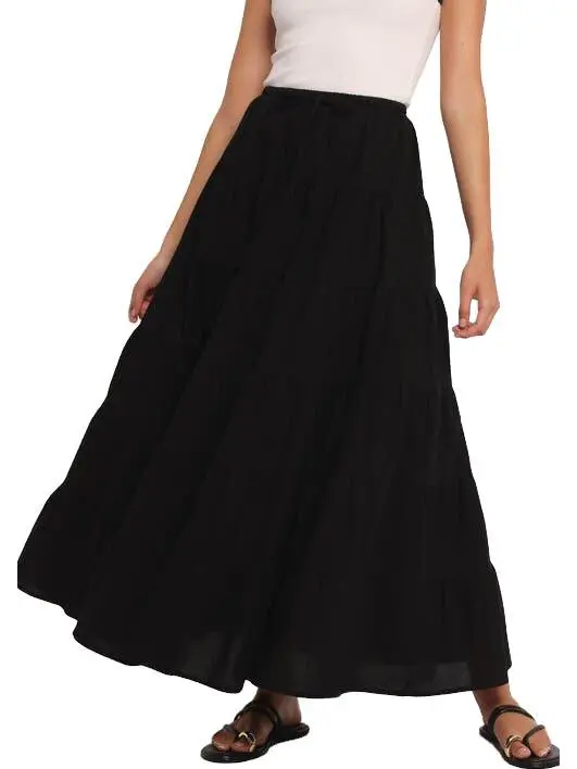PETAL & PUP Archy Tiered Maxi Skirt - Black