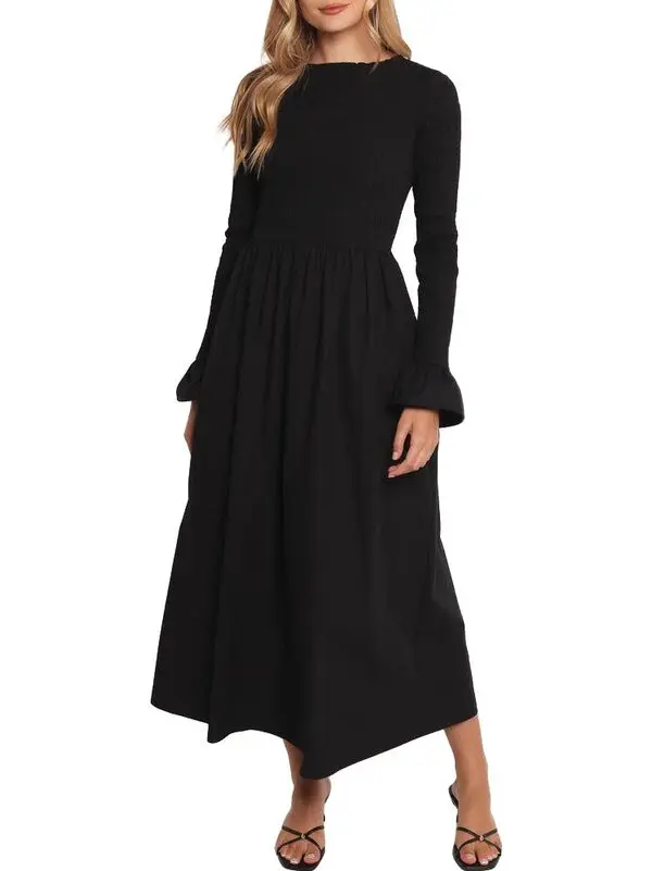 PETAL & PUP Mairead Long Sleeve Maxi Dress - Black