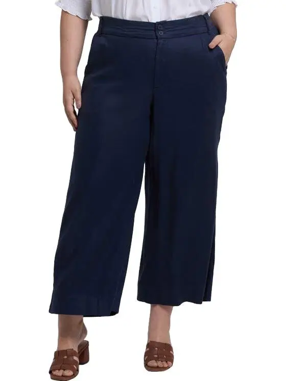 NYDJ Waverly High Waist Ankle Wide Leg Linen Blend Pants - Oxford Navy