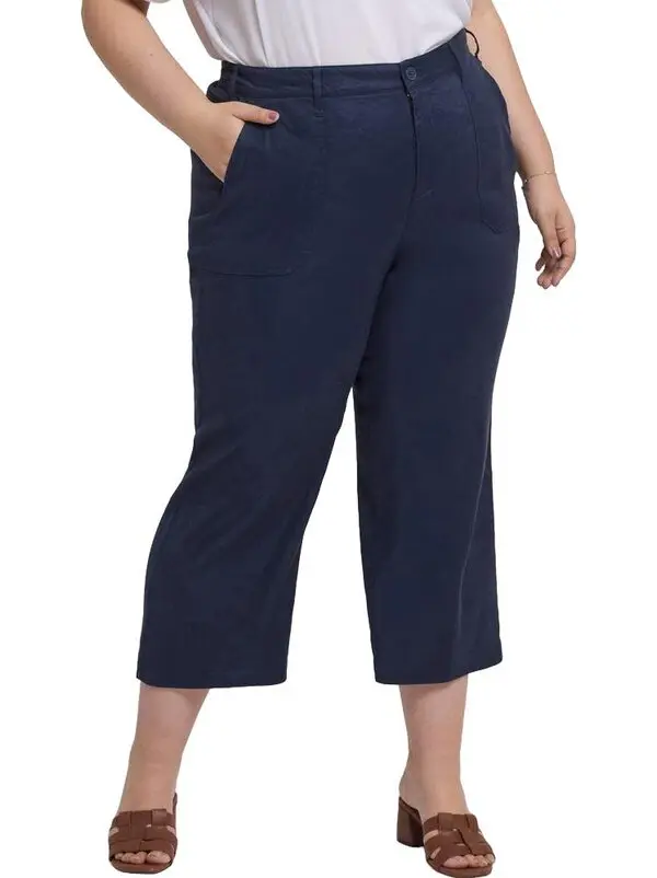 NYDJ Crop Wide Leg Linen-blend Utility Pants - Oxford Navy