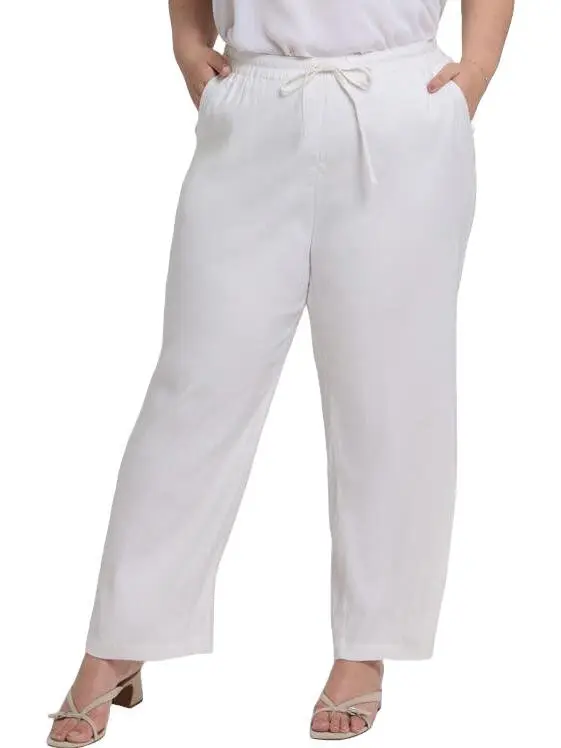 NYDJ Drawstring Relaxed Fit Linen Blend Pants - White