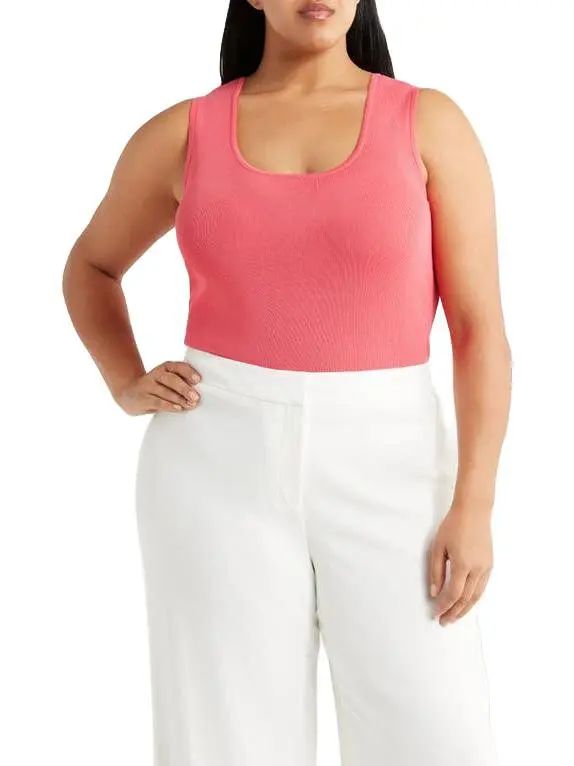 TAHARI ASL Scoop Neck Ribbed Tank - Sunset
