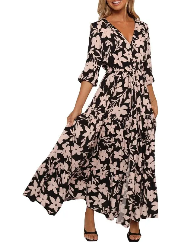 PETAL & PUP Kelda Floral Maxi Dress - Black Augusta Print