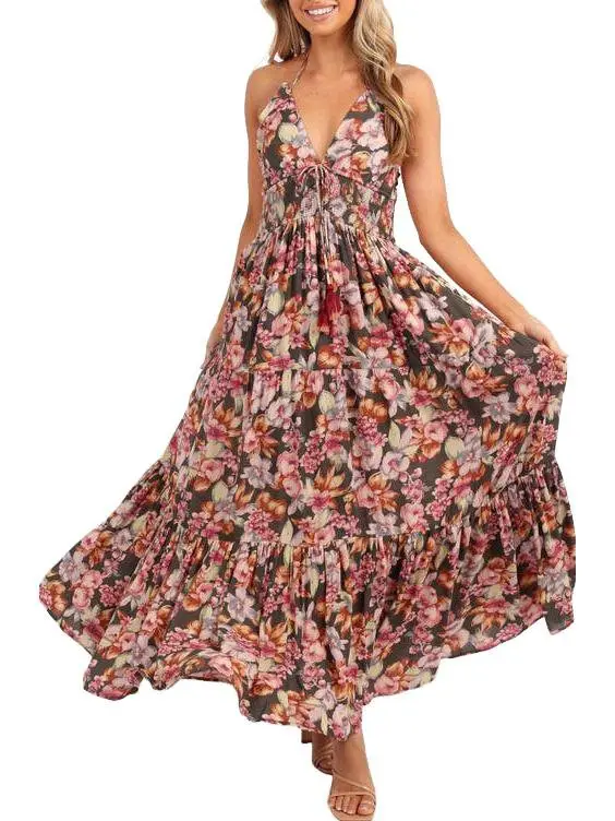 PETAL & PUP Benson Floral Maxi Dress - Dark Green/ Multi