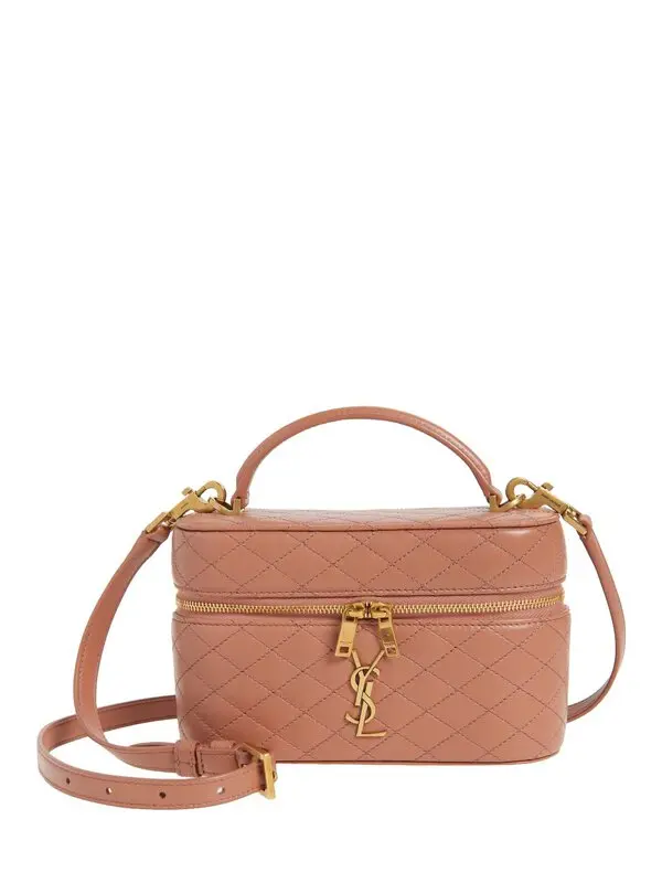 Saint Laurent Mini Gaby Quilted Leather Vanity Case - Barely Pink