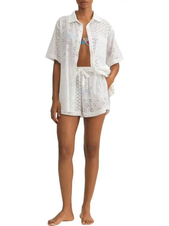 Polo Ralph Lauren Embroidered Eyelet Cotton Cover-up Shirt & Shorts Set - White