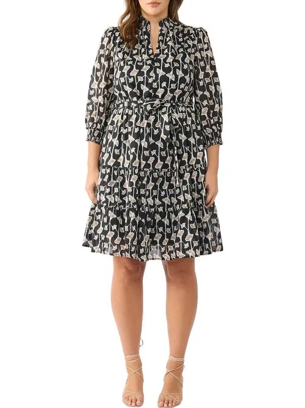 ESTELLE Sea Lily Tiered Cotton Dress - Black Print