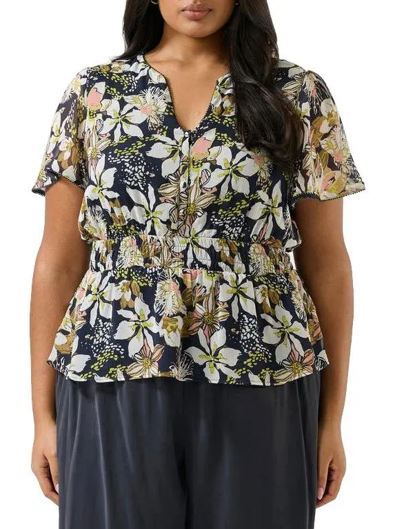 ESTELLE Wilsons Floral Print Peplum Top - Blue Print
