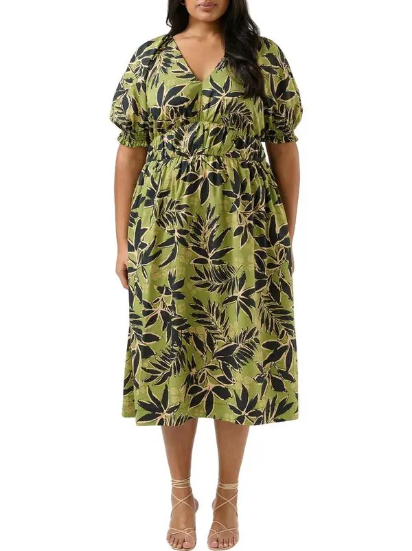 ESTELLE Wildleaf Print Midi Dress - Green Print