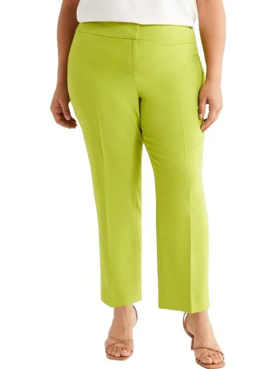KASPER Flat Front Slim Pants - Kiwi