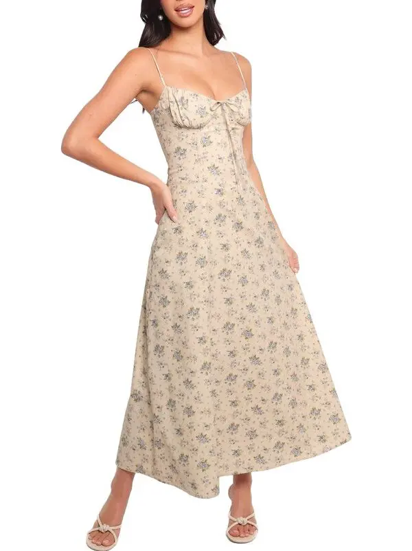 PETAL & PUP Tiarna Lace Up Back Sleeveless Maxi Dress - Blue Floral
