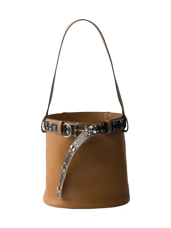 Prada Leather Buckled Bucket Bag - Brown