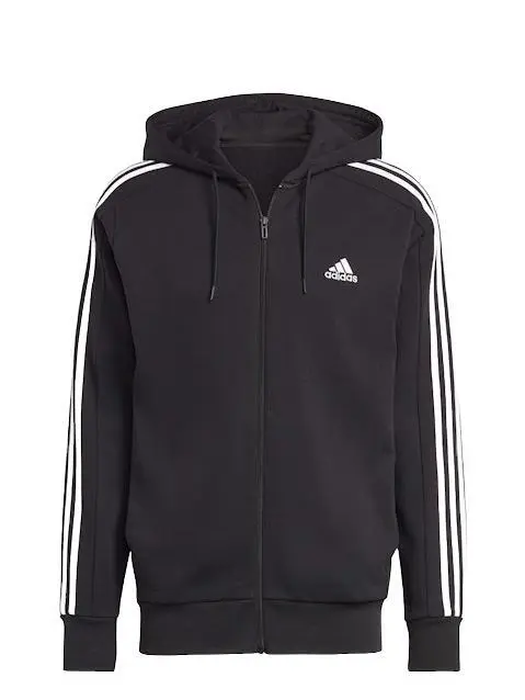 Adidas Essentials French Terry 3-stripes Full-zip Hoodie - Black/white