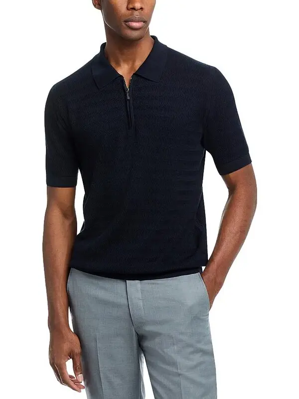 MAURIZIO BALDASSARI Chevron Stitch Polo Sweater - Dark Navy
