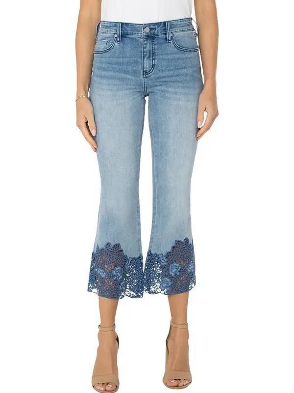 LIVERPOOL Hannah Mid-rise Crop Flare Jeans - Indigo Crochet