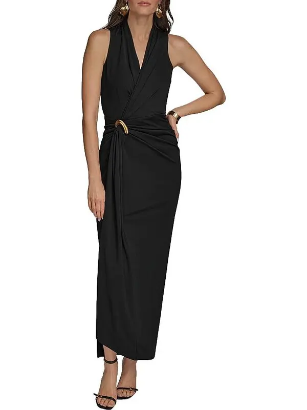 Donna Karan New York Ruched Gown With Hardware Detail - Black