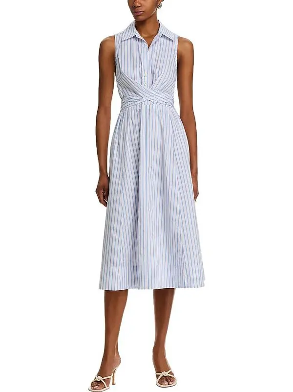 Derek Lam 10 Crosby Shanaya Front Wrap Poplin Striped Dress - Blue Multi