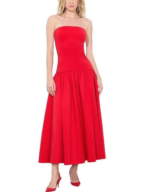 Alice + Olivia Oriana Strapless Drop Waist Gown - Bright Ruby