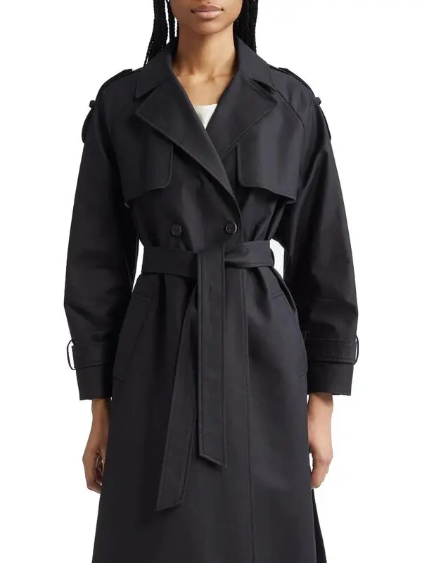 Partow Rory Belted Compact Cotton Trench Coat - Black