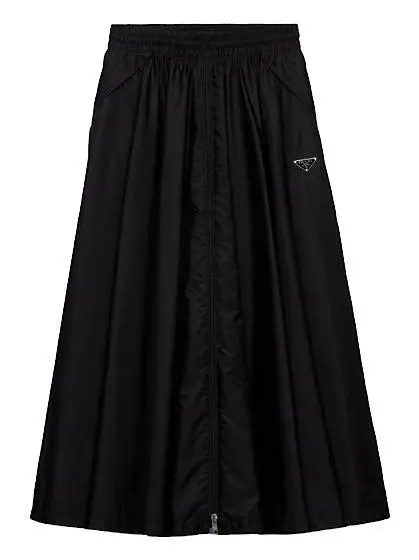 Prada Re-nylon Logo-embellished Woven Midi Skirt - Black
